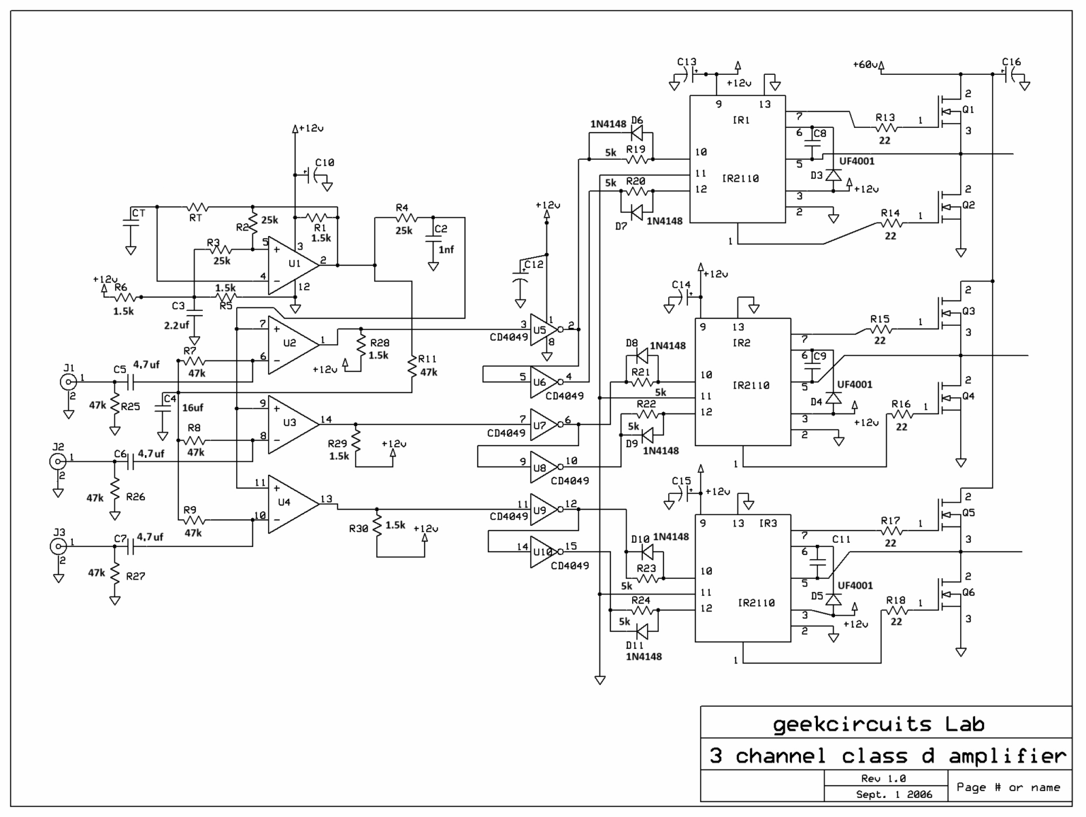 3 channel class d amplifier using single LM339 comparator – Geek Circuits